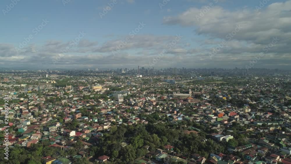 Residential areas and streets of Manila, Philippines, top view. Roofs ...