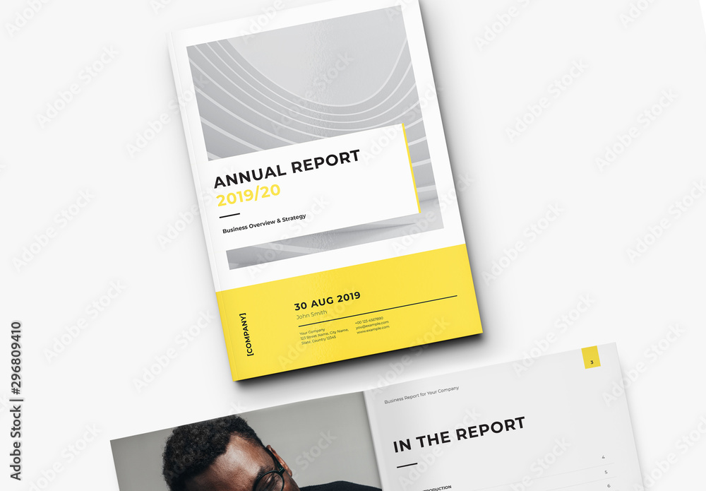 Business Report Layout with Yellow Accents Stock Template | Adobe Stock