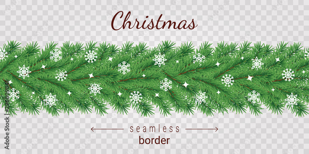 Christmas tree horizontal seamless border on transparent background ...