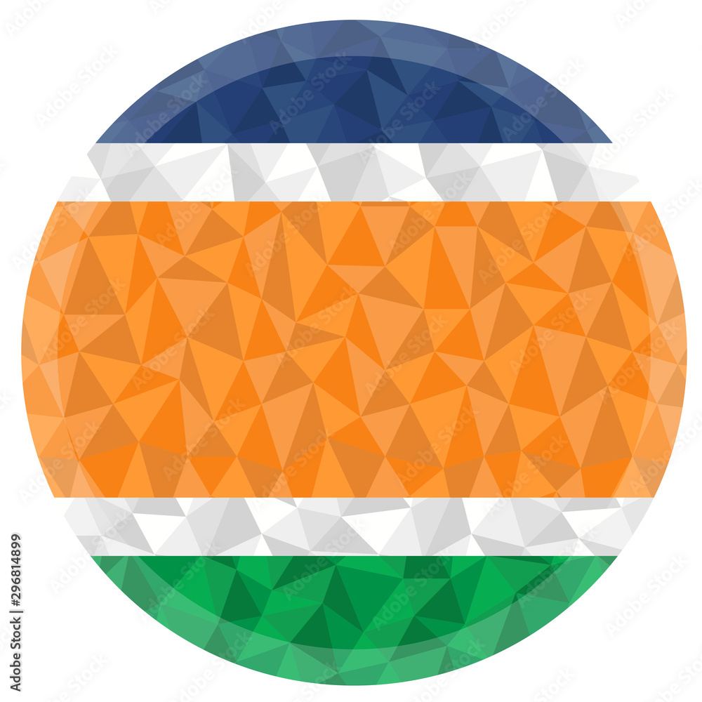 Round badge or button Maharashtra low poly flag with lightening on the ...