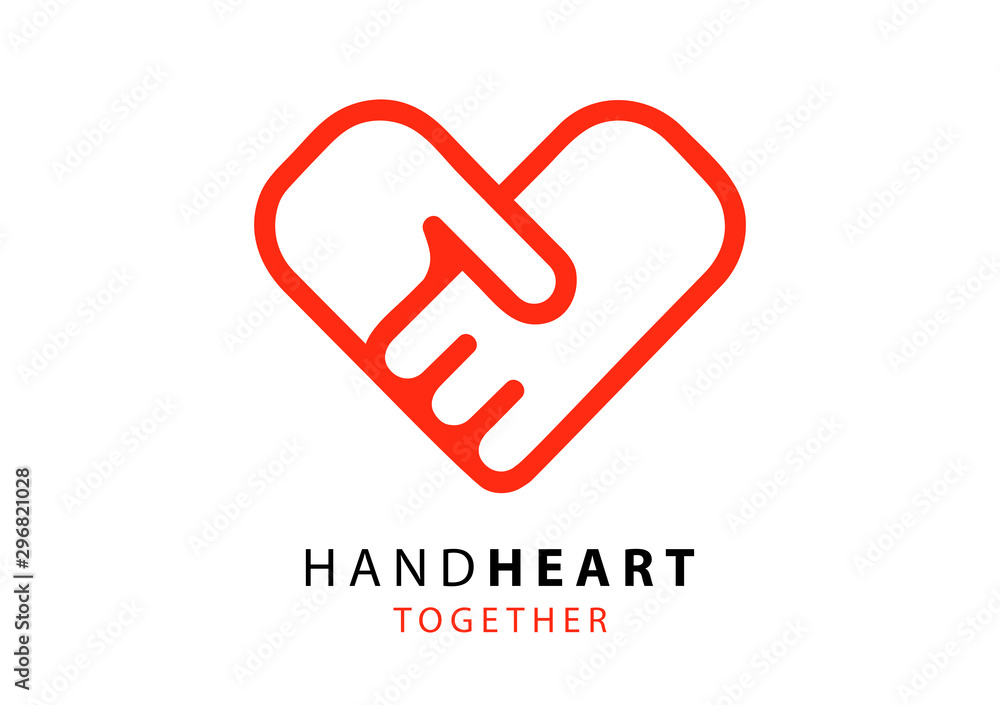 Hand palm care love symbol. Hands together. Heart symbol. Partnership ...