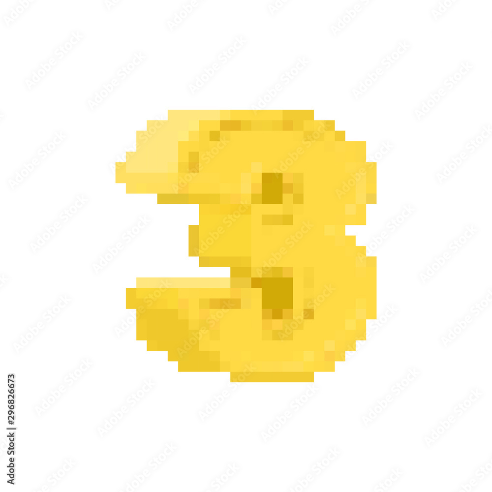 3 number pixel art. cartoon font. 8 bit Three numeral Children alphabet ...