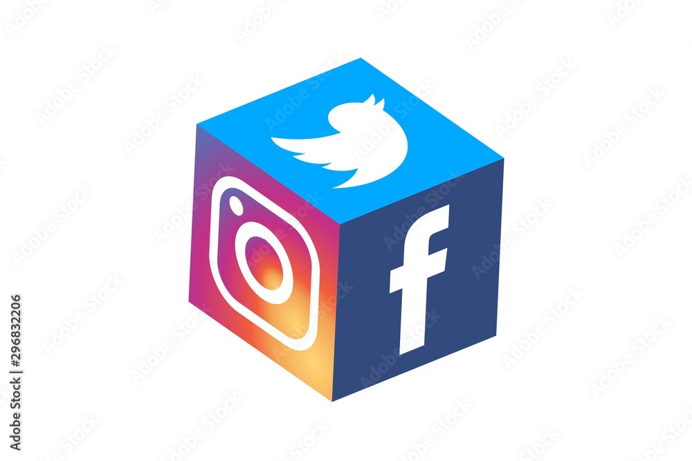 Cube facebook, twitter, instagram of social media logos Stock Vector ...