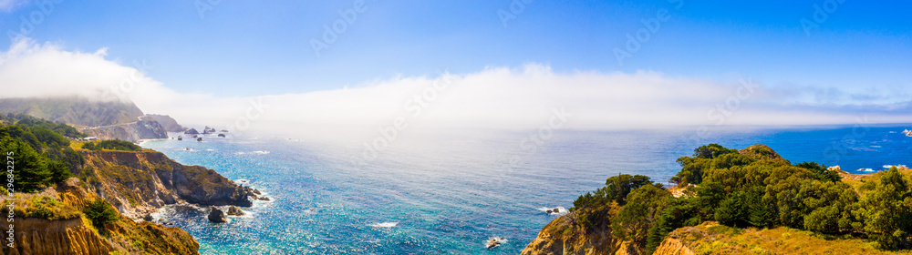 Magical aerial view of the route 101 by the Californian Pacific Coast ...