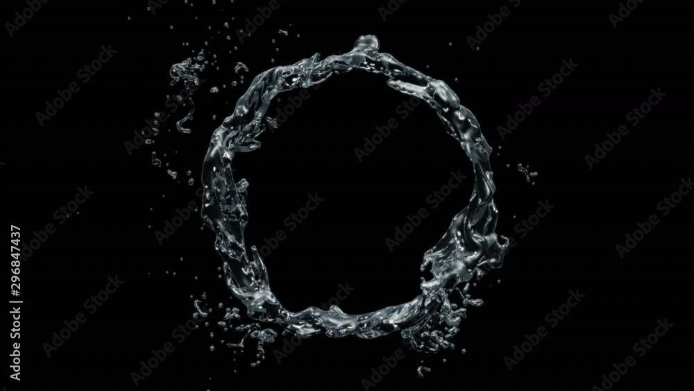 Water circle looping with reflections on black background, Water Splash ...