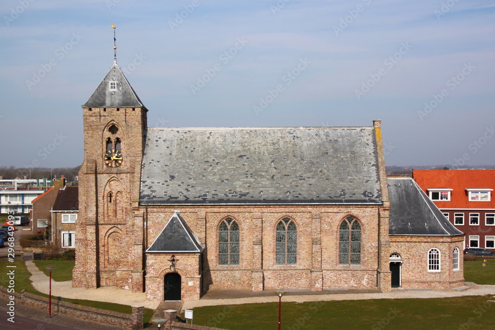 Elevation of the Catharinakerk church in Zoutelande village with its ...