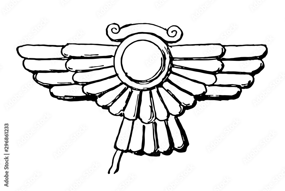 Assyrian Ornament is a Winged disk motive vintage engraving. Stock ...