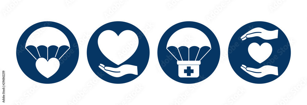 Humanitarian Aid Round Isolated Icon Set Stock Vector | Adobe Stock