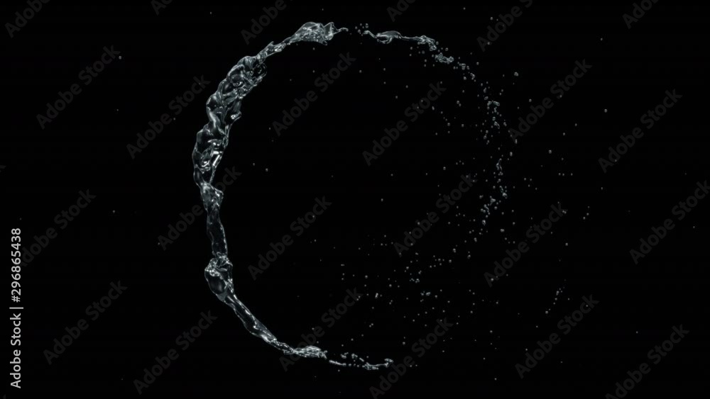 Water circle looping with reflections on black background, Water Splash ...