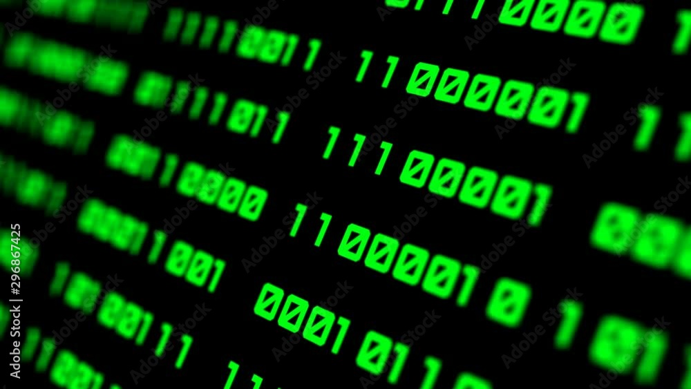 Binary code background with digits on screen. Algorithm binary, data code, decryption and ...