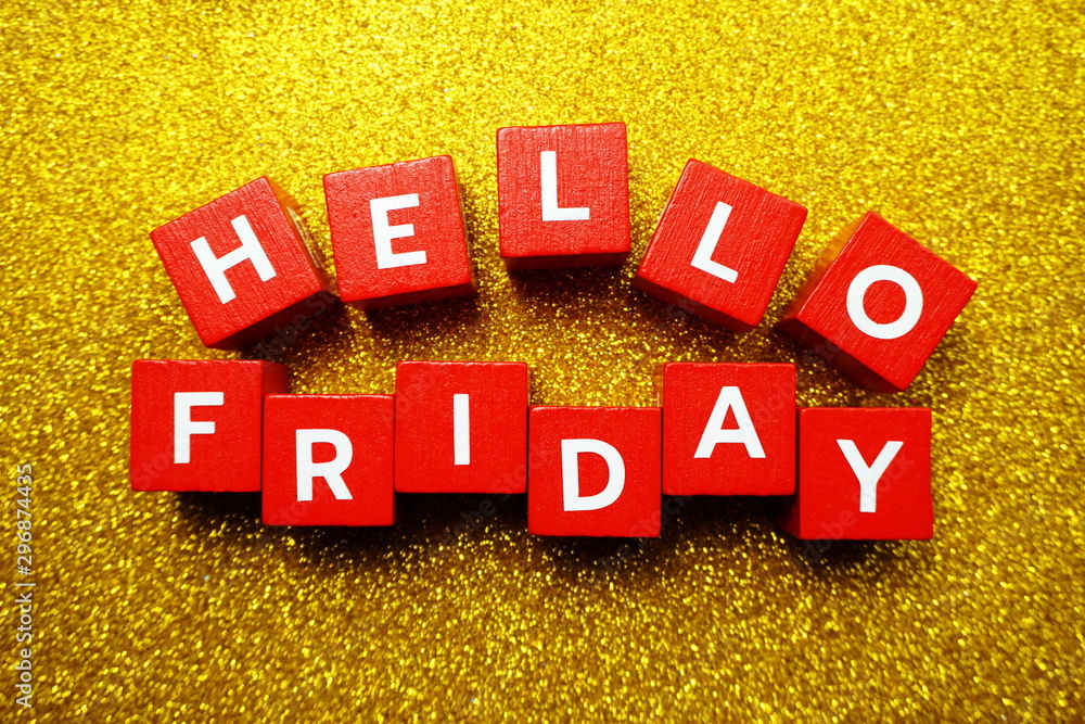 Hello Friday alphabet letter on yellow glitter background Stock Photo ...