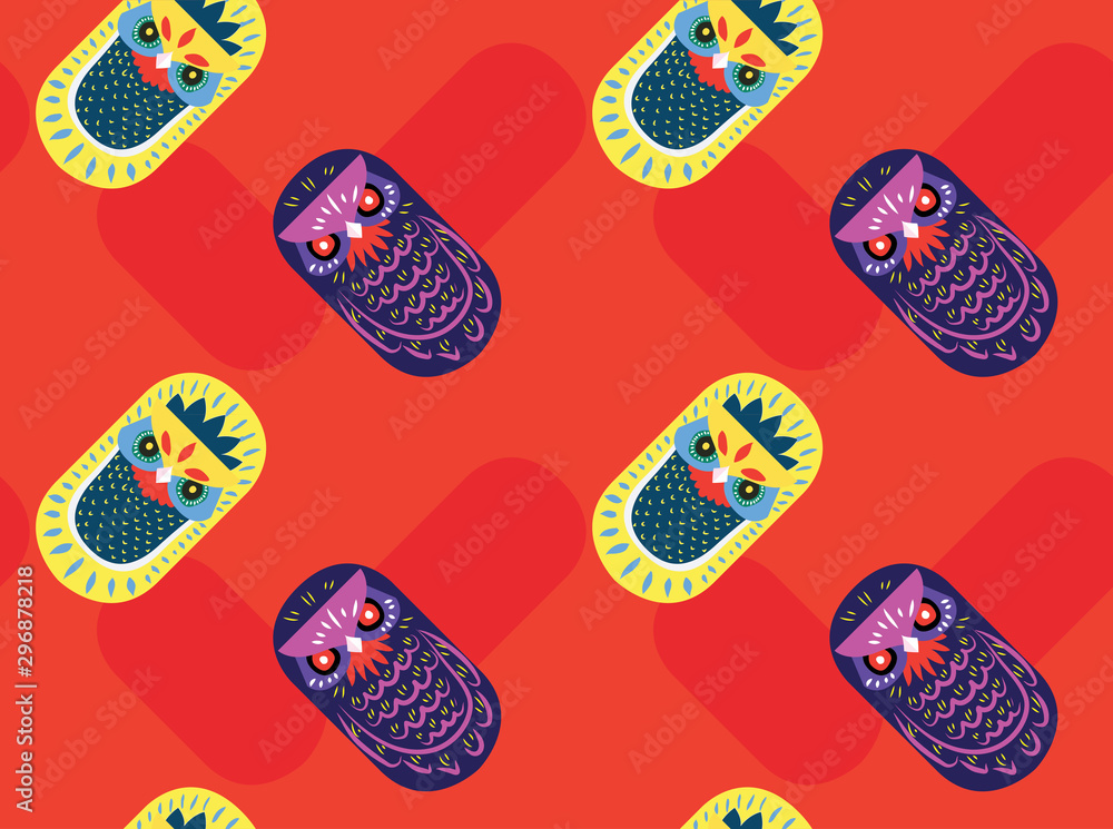 Pohela Boishakh Owl Mask Seamless Wallpaper Background Pattern-01 Stock ...