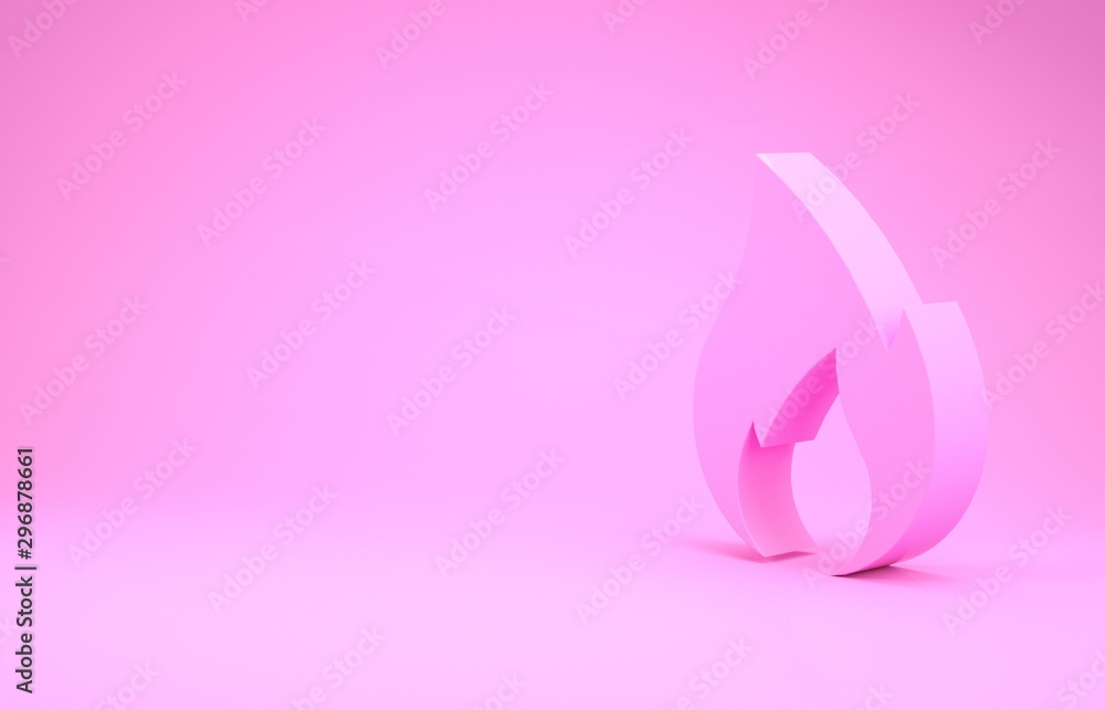Pink Fire flame icon isolated on pink background. Heat symbol ...
