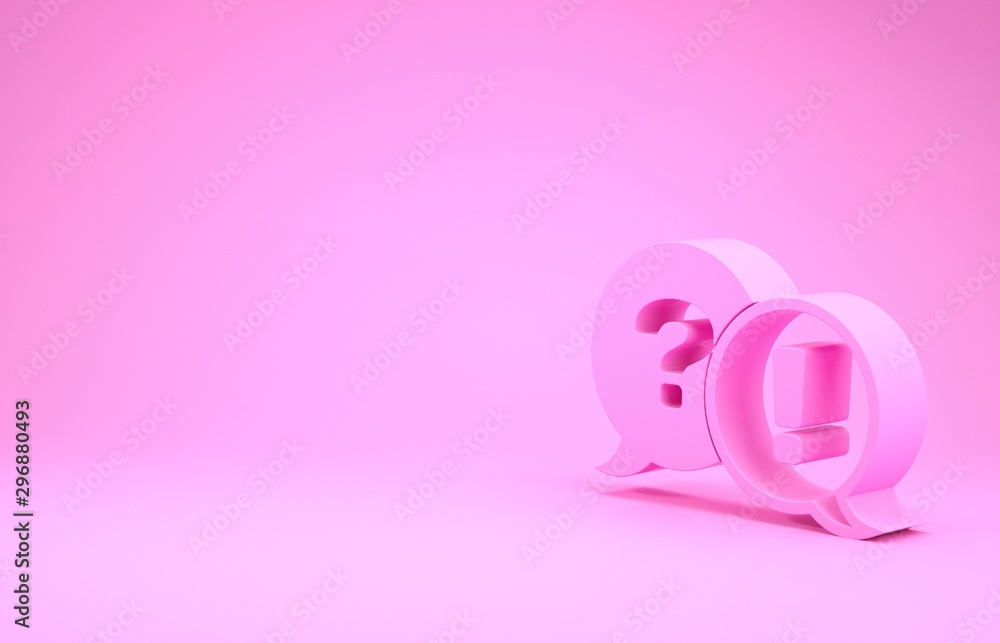 Pink Speech bubbles with Question and Exclamation icon isolated on pink ...