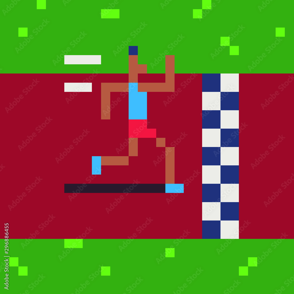 Runner in competitions pixel art vector illustration, male athlete ...