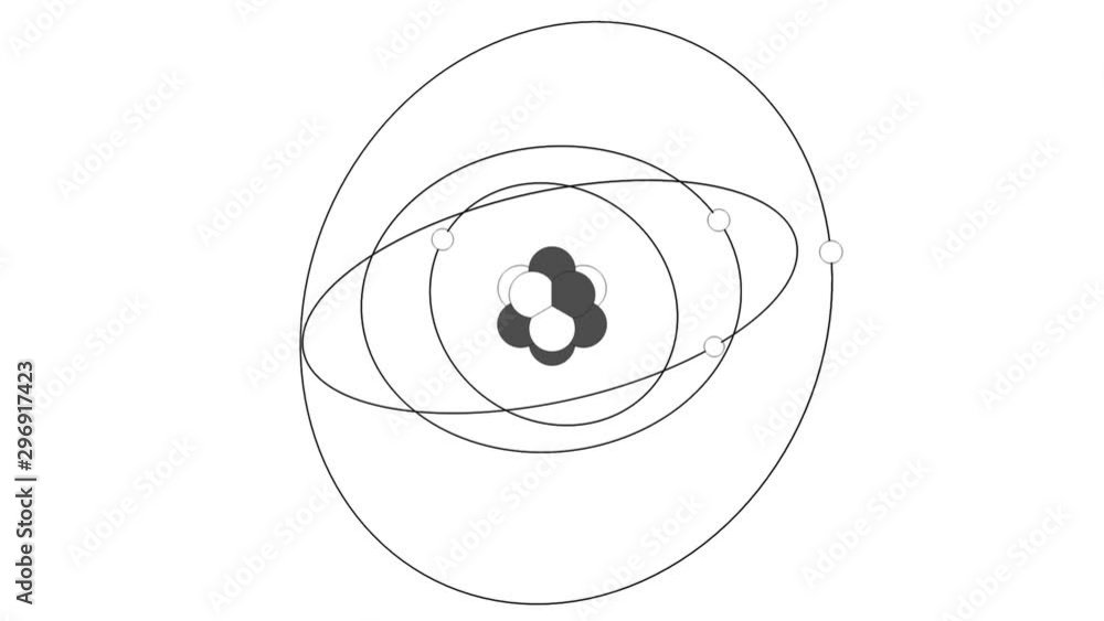 Atom black and white schematic animated representation background loop ...
