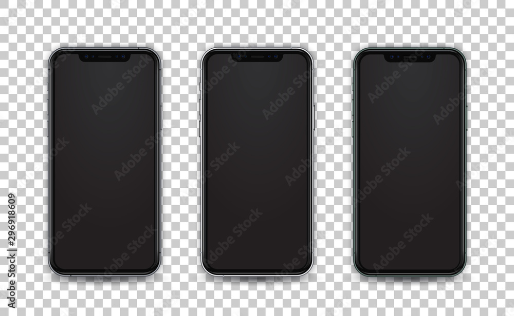 Mobile template white, green and space gray color. Smartphone mock up ...