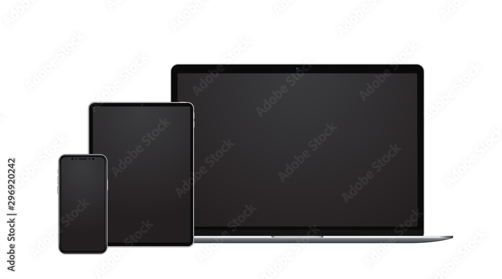 Device set template, smartphone mock up, tablet and laptop with blank ...