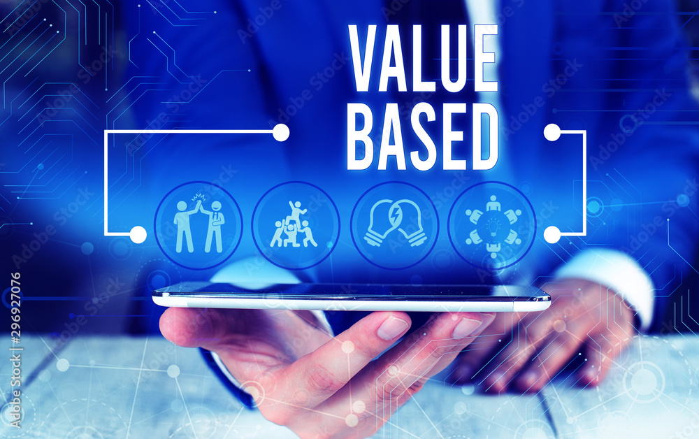 Word writing text Value Based. Business photo showcasing Considering ...