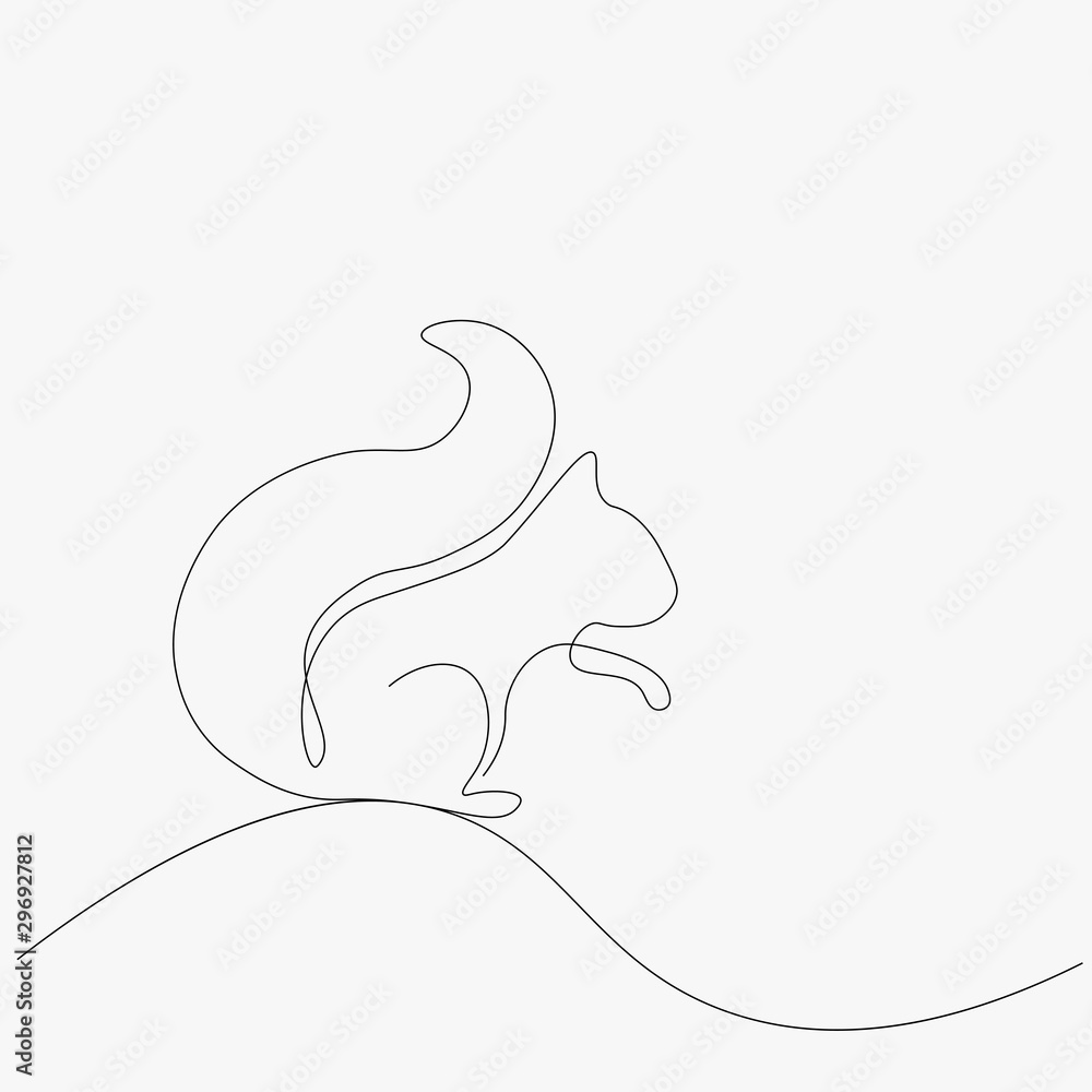 Forest background, squirrel one line drawing vector illustration Stock ...