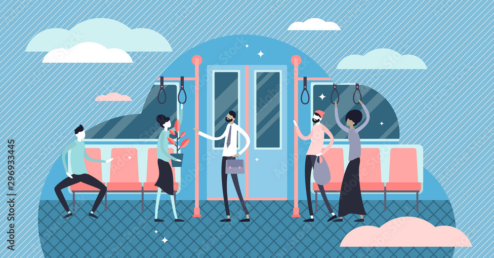 Daily life commuting vector illustration. Tiny move to work persons ...