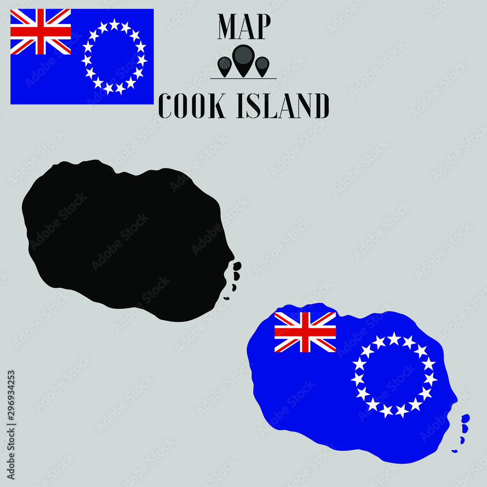 Cook Island outline world map, contour silhouette with national flag ...