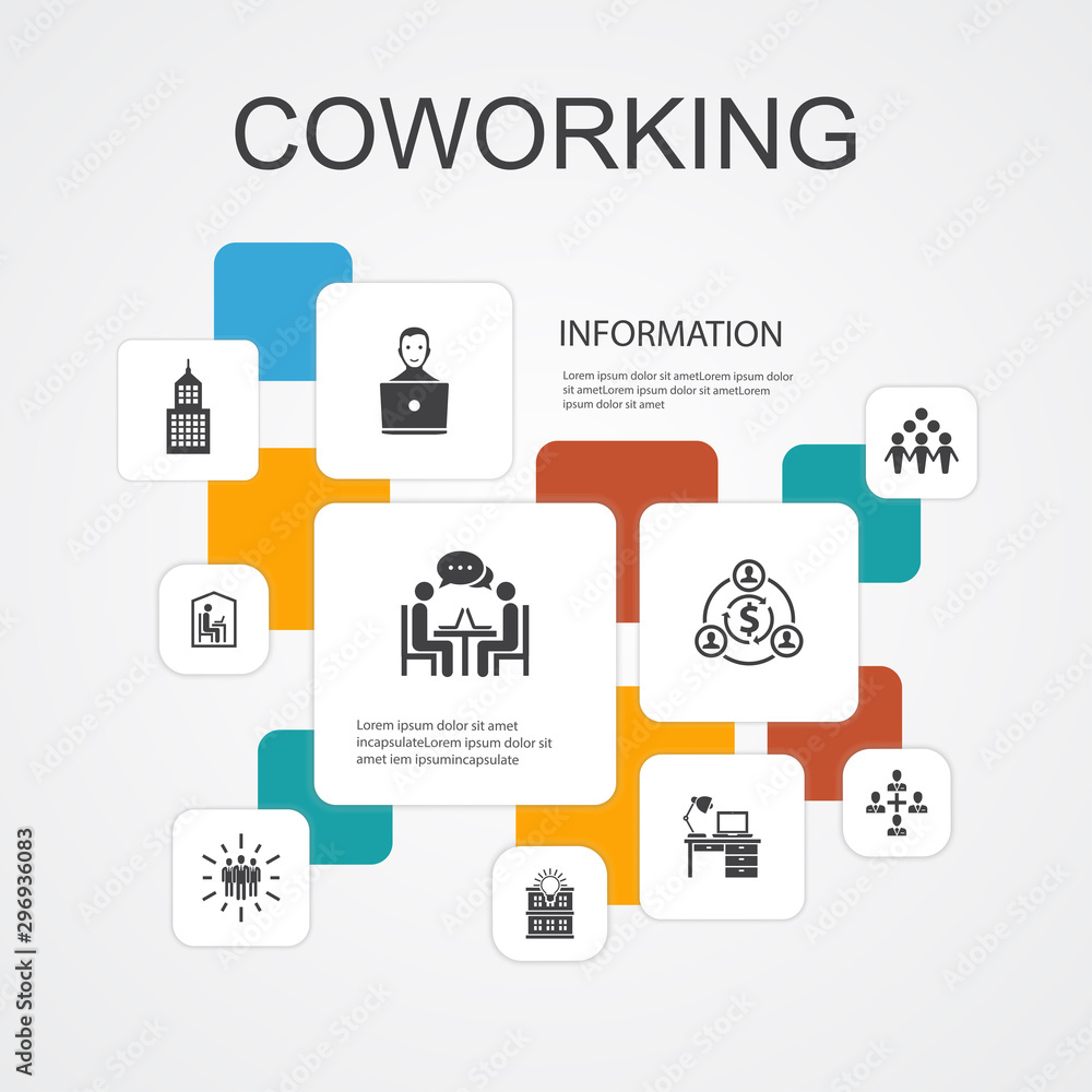 Coworking Infographic 10 line icons template. creative office ...