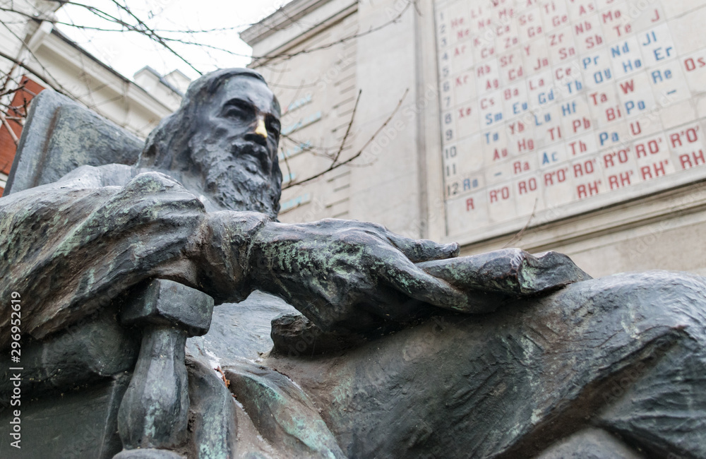 Monument to the famous scientist Mendeleev (the author of the Periodic ...