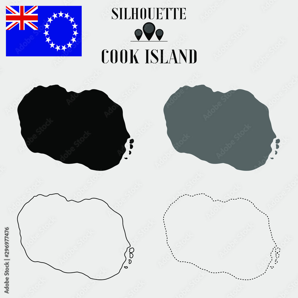 Cook Island outline world map, solid, dash line contour silhouette ...