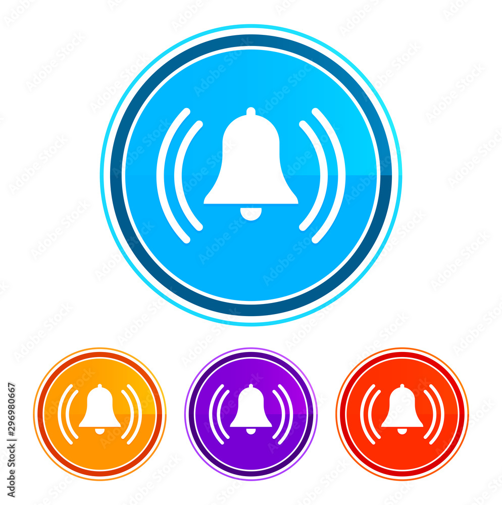 Alarm ringing bell icon flat design round buttons set illustration design Stock Vector | Adobe Stock