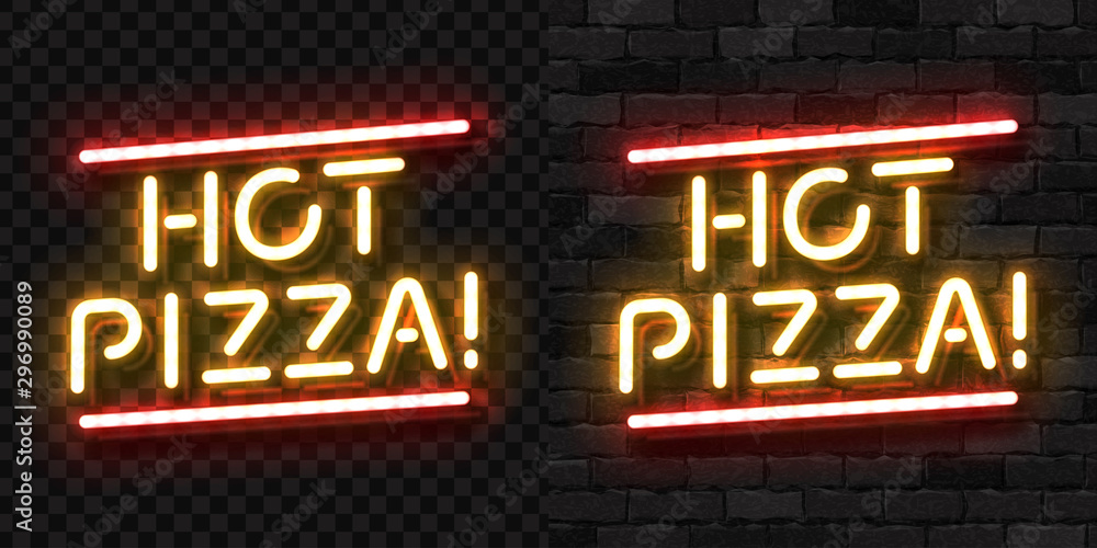 Vector realistic isolated neon sign of Hot Pizza logo for template ...