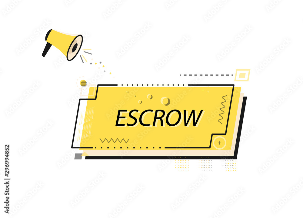 Hand held megaphone "escrow" speech bubble. Geometric banner for ...