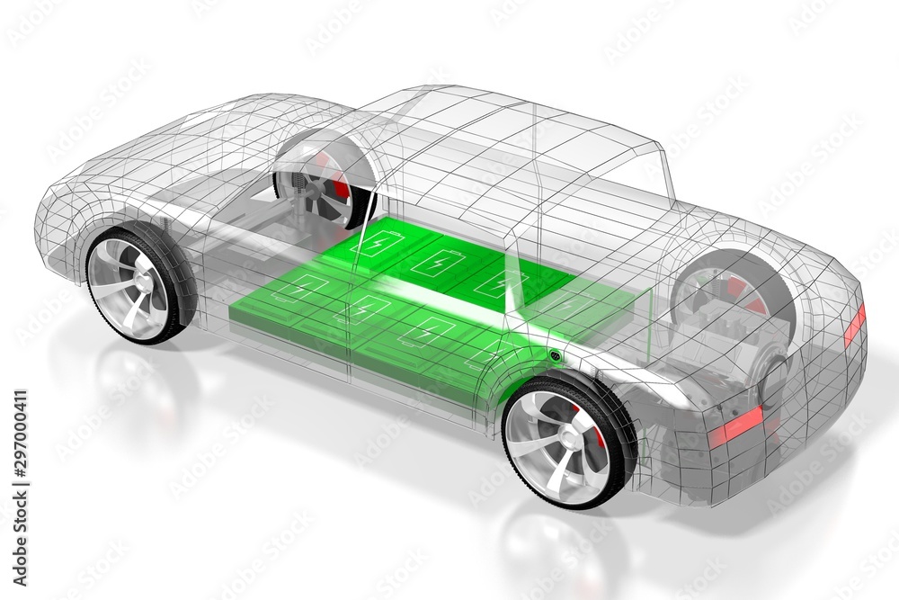 Electric car/ electric vehicle - e-mobility concept. 3D rendering Stock ...