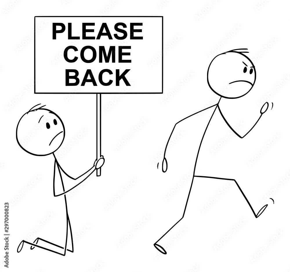 Vector cartoon stick figure drawing conceptual illustration of angry ...