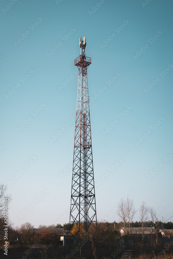 Cellular base station telecommunication tower located among residential ...