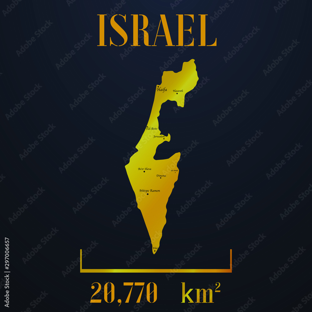 Israel golden solid country outline silhouette, realistic piece of ...