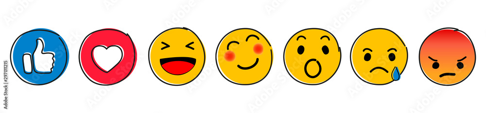 Set of Emoticons. Emoji social network reactions icon. Yellow smilies ...