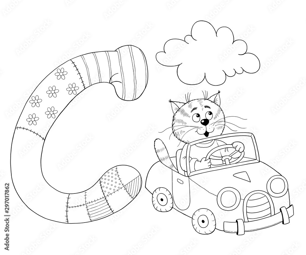 Capital letter C. Cat, car, cloud. English alphabet. Letters with ...