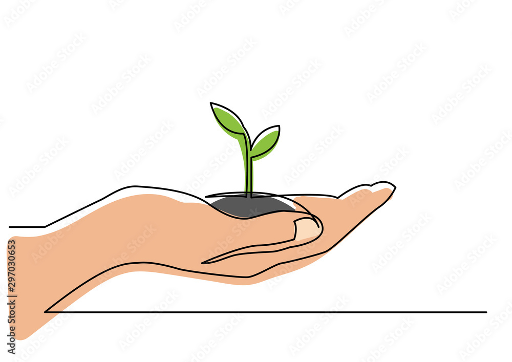 continuous line drawing of hand showing growing plant Stock Vector ...