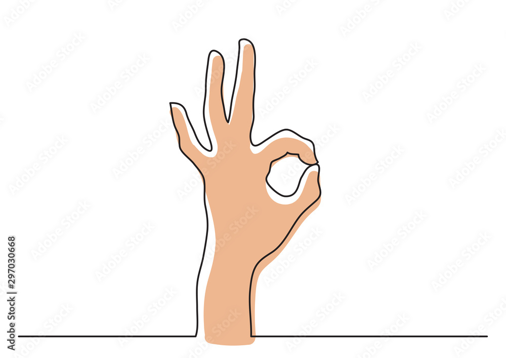 continuous line drawing of hand showing OK gesture Stock Vector | Adobe ...