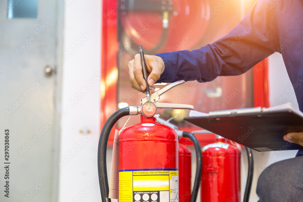Engineer checking Industrial fire control system,Fire Alarm controller ...