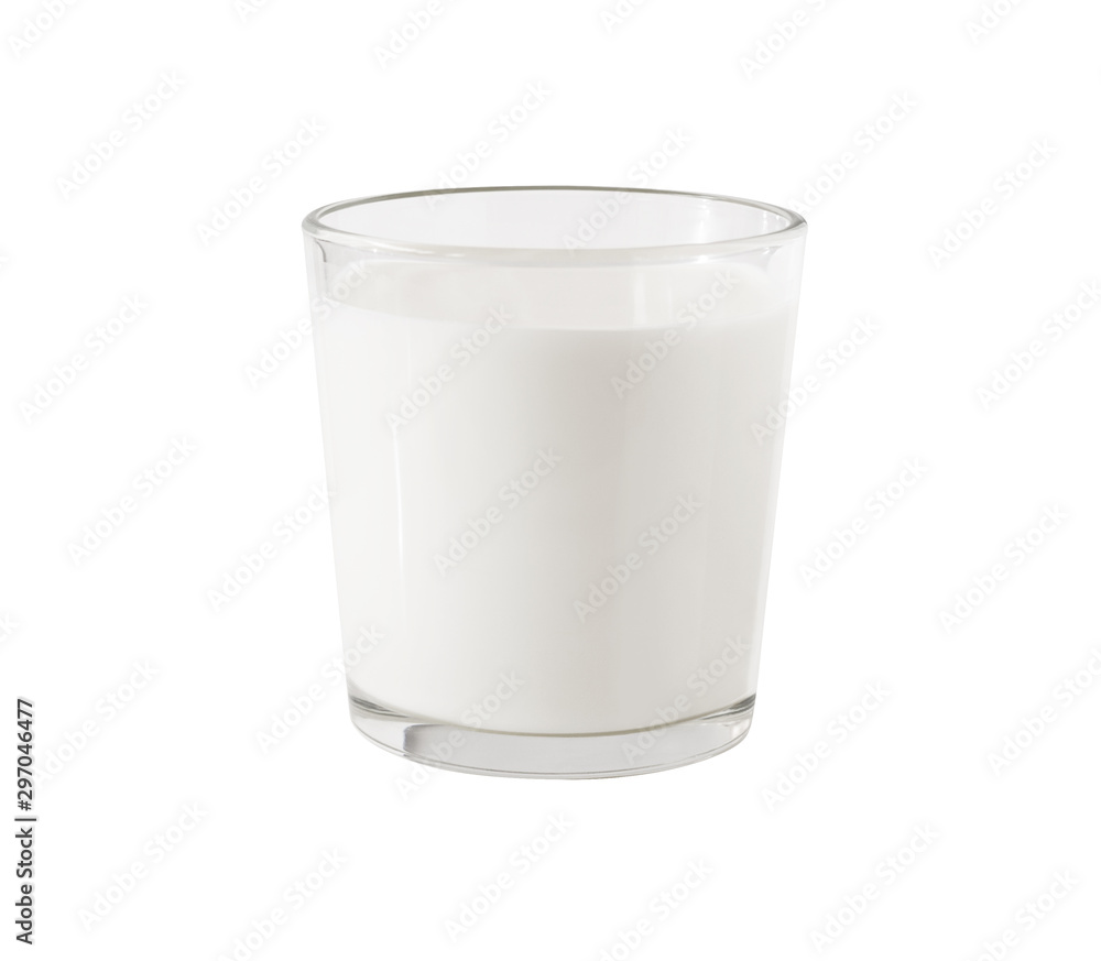 Side view of milk or other dairy product in glass transparent cup ...