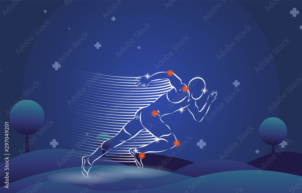 Medical infographic orthopedic. Human silhouette in running motion ...