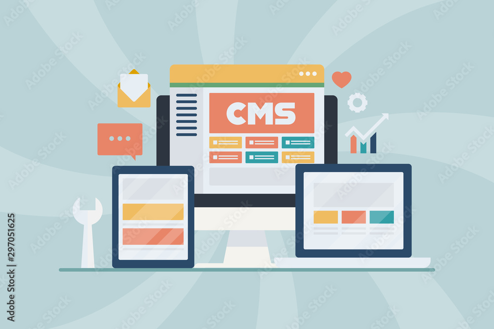 Vetor de Cms - content management system, blogging, website management ...