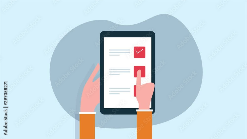 Digital checklist, hand holding tablet with to-do list on screen ...