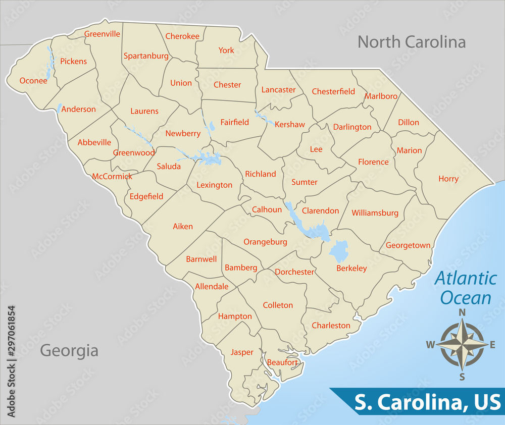 Map of state South Carolina, USA Stock Vector | Adobe Stock