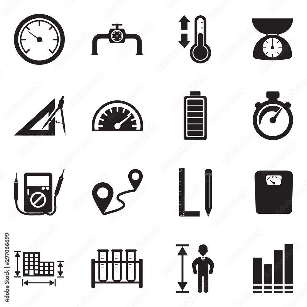 Measurement Icons. Black Flat Design. Vector Illustration. Stock Vector ...