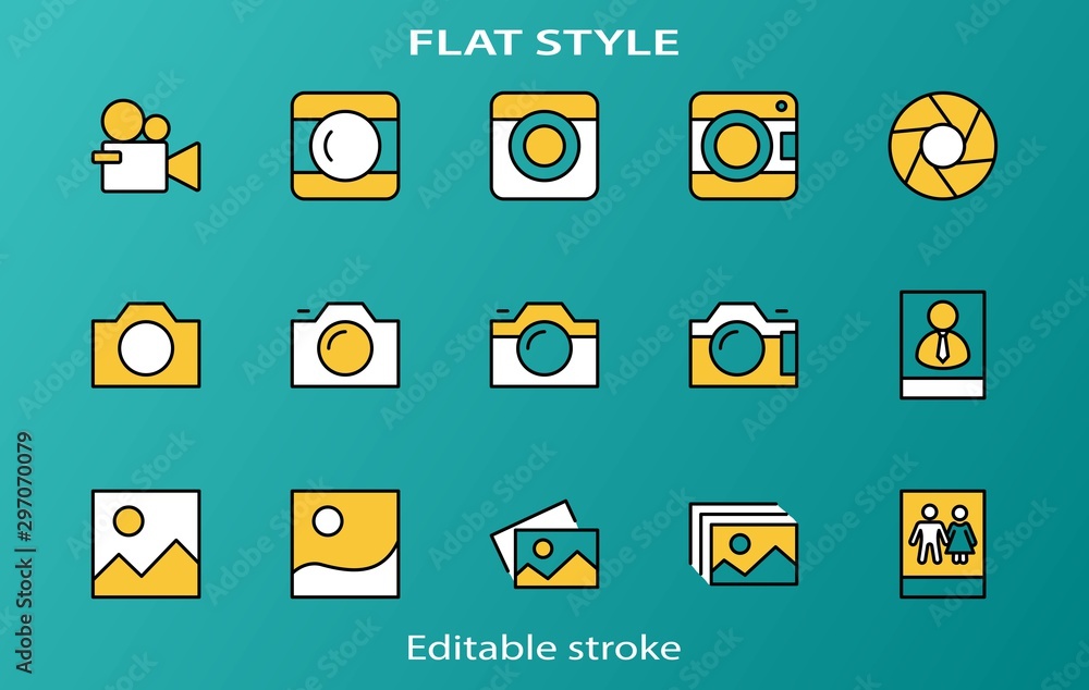 Set of Cameras and photo, vector line icons. Contains symbols of ...