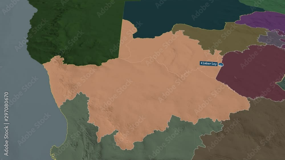 Northern Cape - province of South Africa with its capital zoomed on the ...