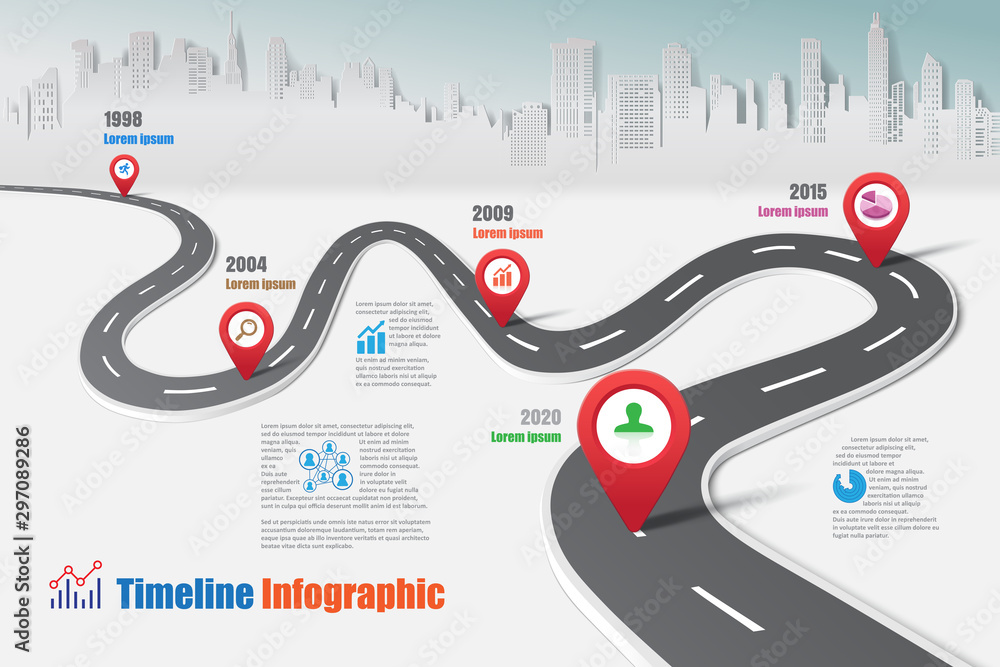 Business road map timeline infographic city designed for abstract ...